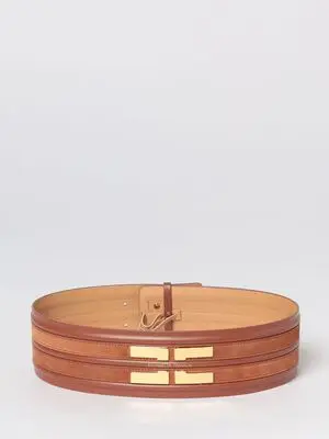 Elisabetta Franchi Wide Belt With Gold Tone Logo Detail - Brown