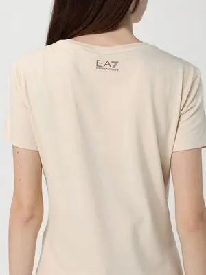 EA7 Cotton T-shirt With Sequin Logo - Beige