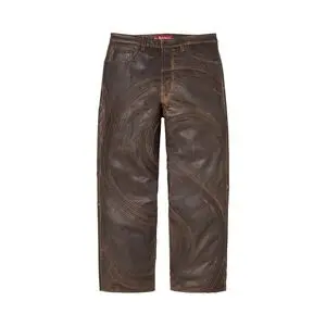 Supreme S Logo Leather Baggy 5-pocket Jean - Brown