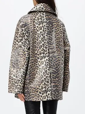 GANNI Animal Print Waxed Cotton Canvas Jacket - Brown