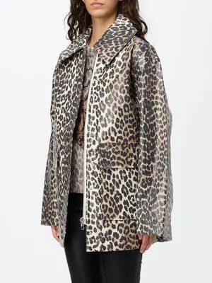 GANNI Animal Print Waxed Cotton Canvas Jacket - Brown
