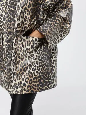 GANNI Animal Print Waxed Cotton Canvas Jacket - Brown