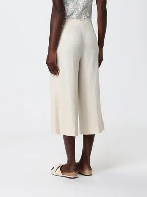 TWINSET Linen Cropped Trousers With Lace Inserts - Pearl