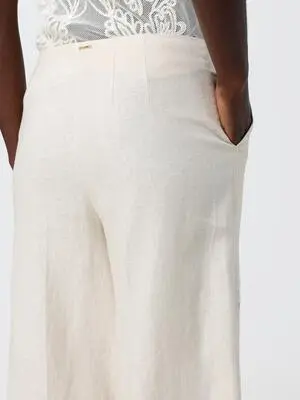 TWINSET Linen Cropped Trousers With Lace Inserts - Pearl