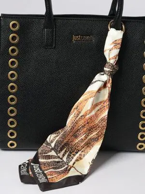 Just Cavalli Leather Tote Bag With Scarf Detail