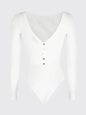 Elisabetta Franchi Ribbed Viscose Knit Bodysuit With Boat Neck