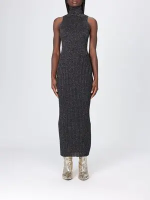 Moschino Ribbed High Neck Metallic Maxi Dress