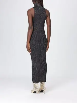 Moschino Ribbed High Neck Metallic Maxi Dress