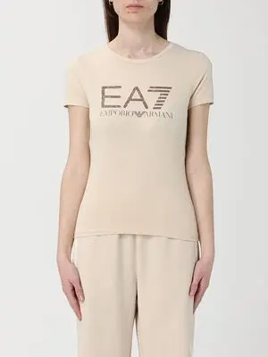 EA7 Rhinestone Logo Cotton T-shirt - Beige