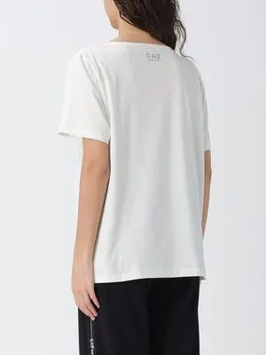 EA7 Cotton T-shirt With Rhinestone Logo - White