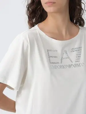 EA7 Cotton T-shirt With Rhinestone Logo - White