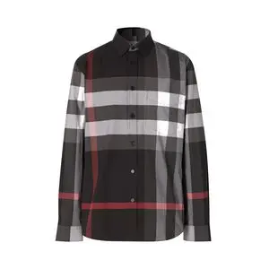 Burberry Check Stretch Cotton Poplin Shirt - Black