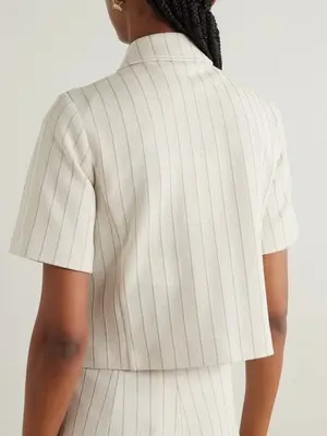 Max Mara Cropped Striped Cotton-piqué Jacket - White