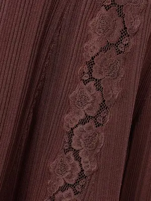 SELF-PORTRAIT Off-the-shoulder Lace-trimmed Ribbed-knit Midi Dress