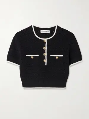 SELF-PORTRAIT Cropped Metallic Pointelle-knit Top