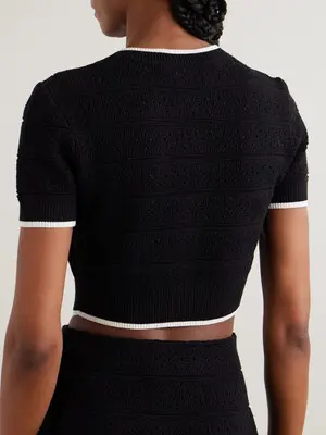 SELF-PORTRAIT Cropped Metallic Pointelle-knit Top