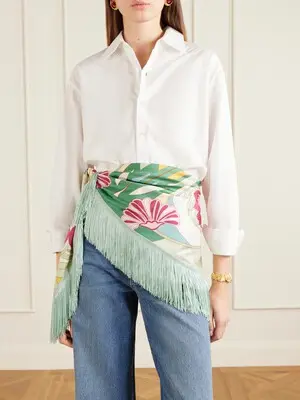 La DoubleJ Fringed Printed Silk-twill Scarf