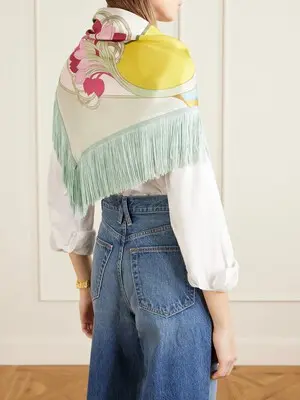 La DoubleJ Fringed Printed Silk-twill Scarf