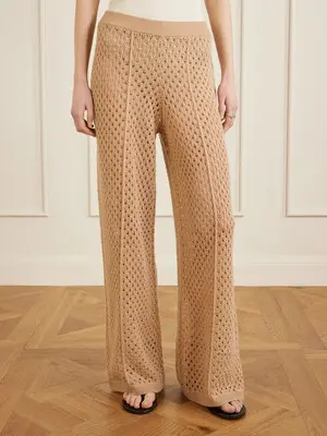ALLUDE Crochet-knit Wool And Cashmere-blend Wide-leg Pants - Brown