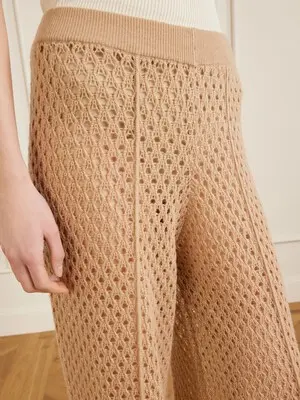 ALLUDE Crochet-knit Wool And Cashmere-blend Wide-leg Pants - Brown