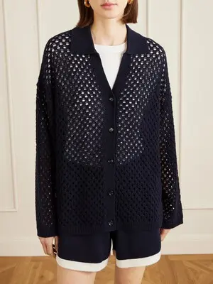 ALLUDE Open-knit Wool And Cashmere-blend Overshirt - Black