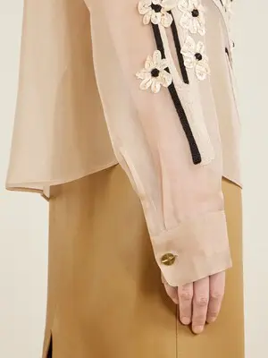 Khaite Appliquéd Embroidered Silk-organza Shirt - Neutrals