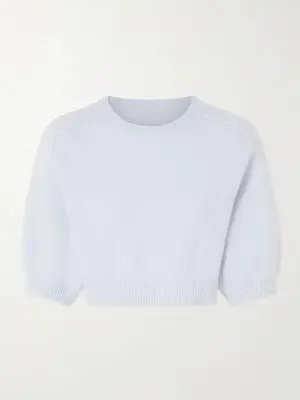 Khaite Lorelai Cropped Wool And Cashmere-blend Sweater - Blue