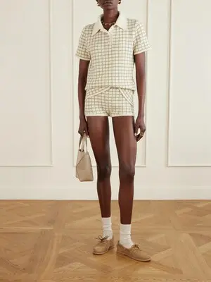 THE ELDER STATESMAN Ida Checked Cashmere Polo Sweater