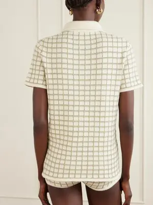 THE ELDER STATESMAN Ida Checked Cashmere Polo Sweater