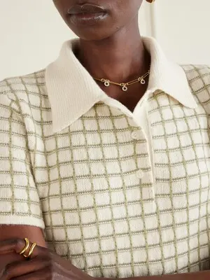 THE ELDER STATESMAN Ida Checked Cashmere Polo Sweater