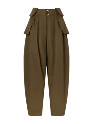 Loewe Belted Pleated Wide-leg Pants - Green