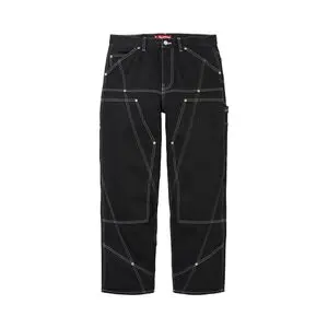 Supreme Contrast Stitch Double Knee Painter Jean - Black