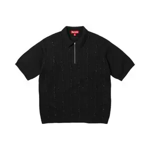 Supreme Beaded Zip Polo Sweater - Black