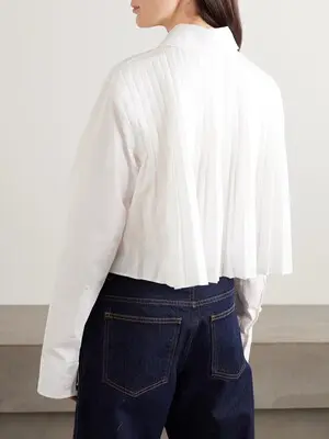 Sportmax Cropped Pleated Cotton-blend Shirt - White