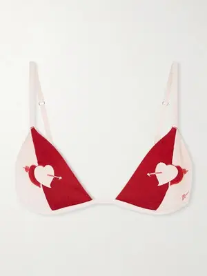 BODE Wonderland Two-tone Jacquard-knit Soft-cup Triangle Bra - Red