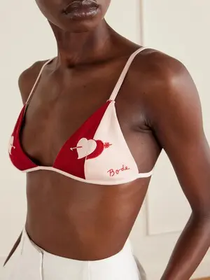 BODE Wonderland Two-tone Jacquard-knit Soft-cup Triangle Bra - Red