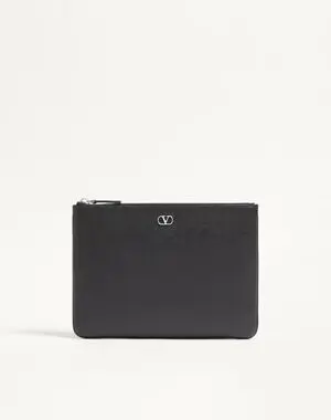 Valentino Garavani Vlogo Signature Grainy Calfskin Pouch - Black