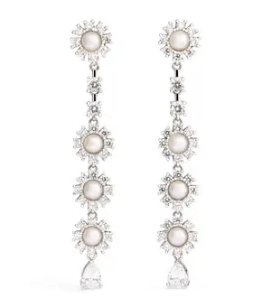 SELF-PORTRAIT Crystal-faux Pearl Drop Earrings - Silver