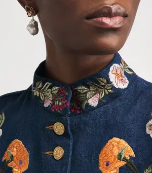 Alice + Olivia Embroidered Denim Emerson Jacket