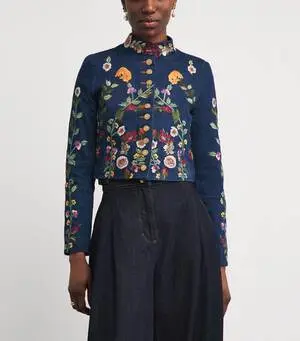 Alice + Olivia Embroidered Denim Emerson Jacket