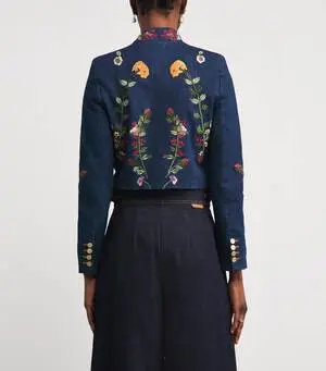 Alice + Olivia Embroidered Denim Emerson Jacket