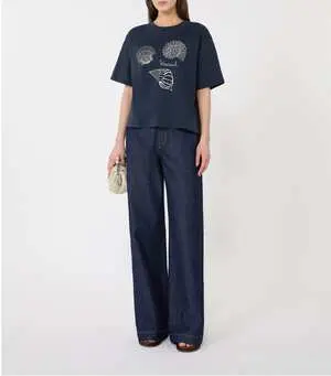 Max Mara Cotton Embroidered T-shirt - Blue