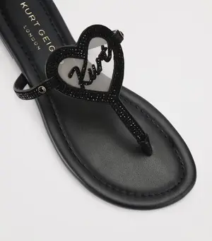 Kurt Geiger Leather Heart T-bar Sandals - Black