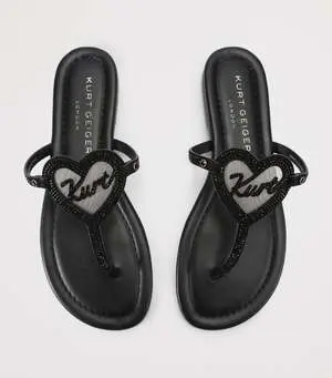 Kurt Geiger Leather Heart T-bar Sandals - Black