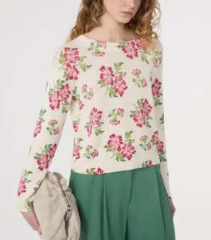 Max Mara Floral Print Cotton Sweater - White