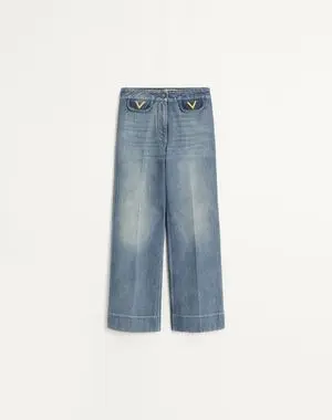 Valentino Garavani Denim Trousers With V Gold