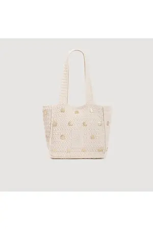 Sandro Crochet Mesh Bag With Charms