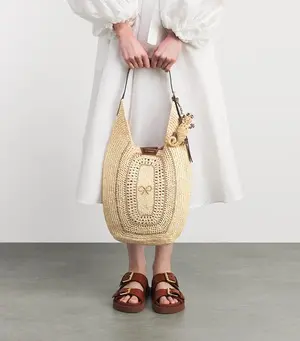 ANYA HINDMARCH Raffia Shoulder Bag With Leather Trim And Bow Detail