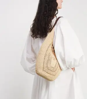 ANYA HINDMARCH Raffia Shoulder Bag With Leather Trim And Bow Detail