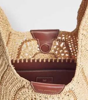 ANYA HINDMARCH Raffia Shoulder Bag With Leather Trim And Bow Detail